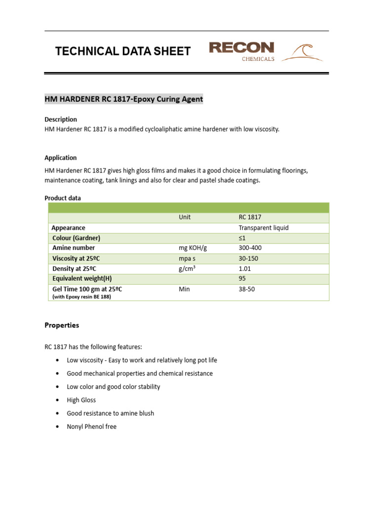 HM Hardener RC 1817 | Download Free PDF | Epoxy | Physical Sciences
