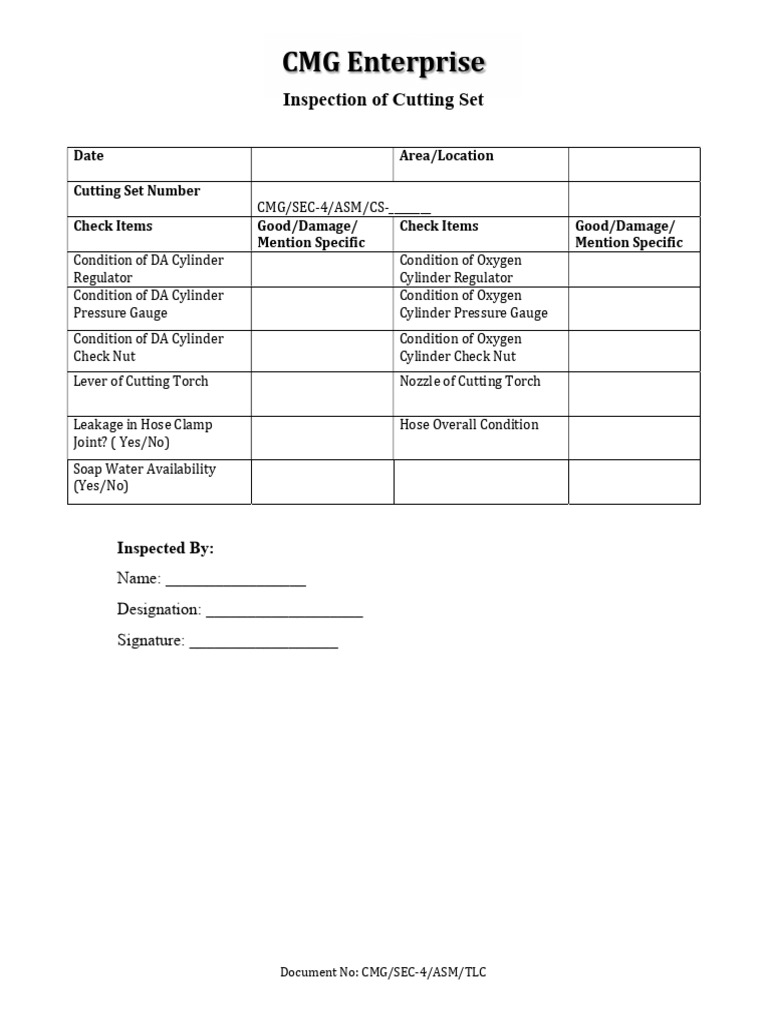 Inspection of Cutting Set | PDF