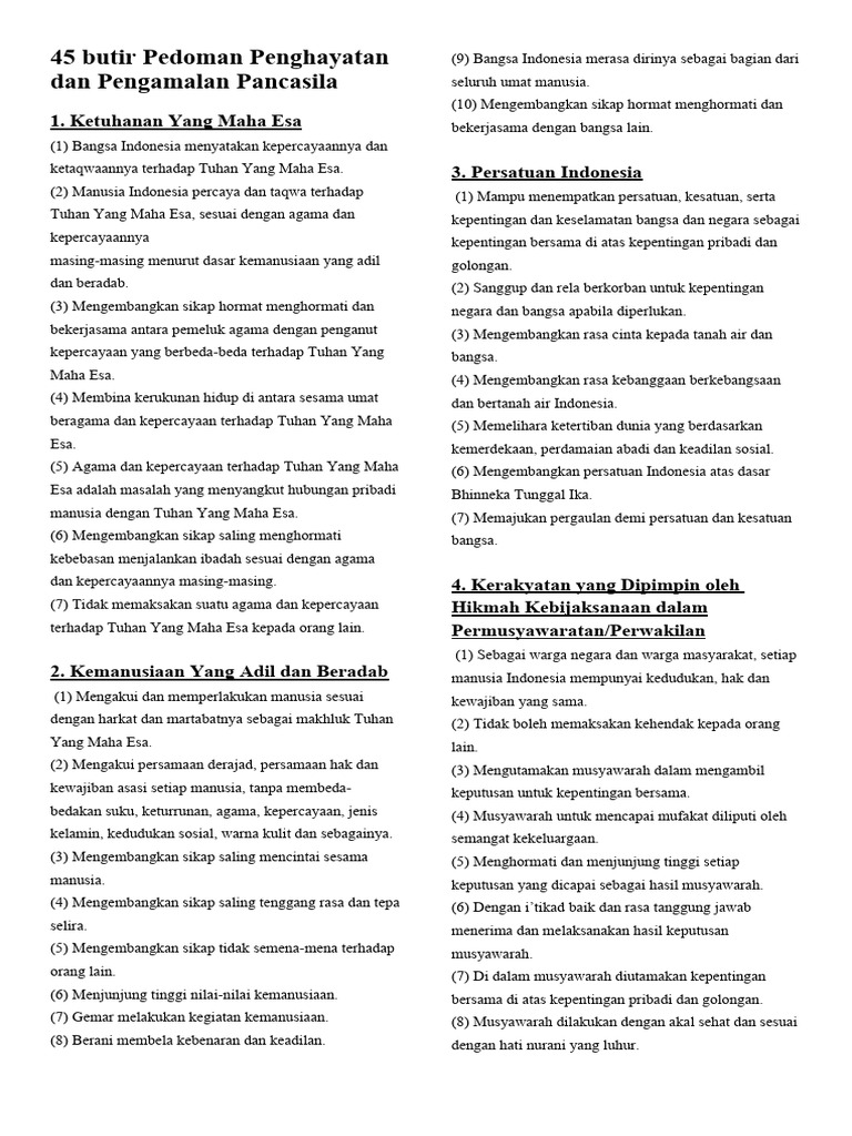45 Butir Pedoman Penghayatan Dan Pengamalan Pancasila | PDF | Politik