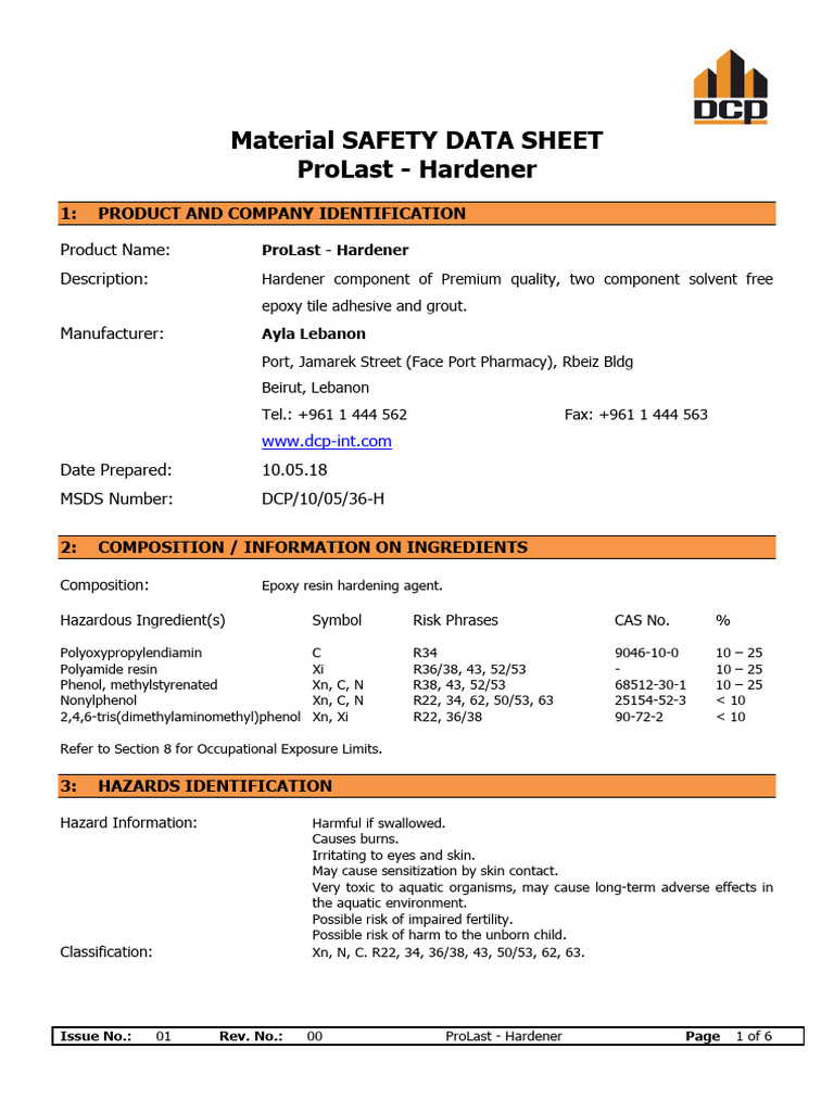 ProLast - Hardener - MSDS - 0 | PDF | Toxicity | Personal Protective Equipment