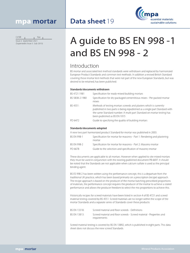 Guide To BS EN 998 - 1 | PDF | Mortar (Masonry) | Specification ...