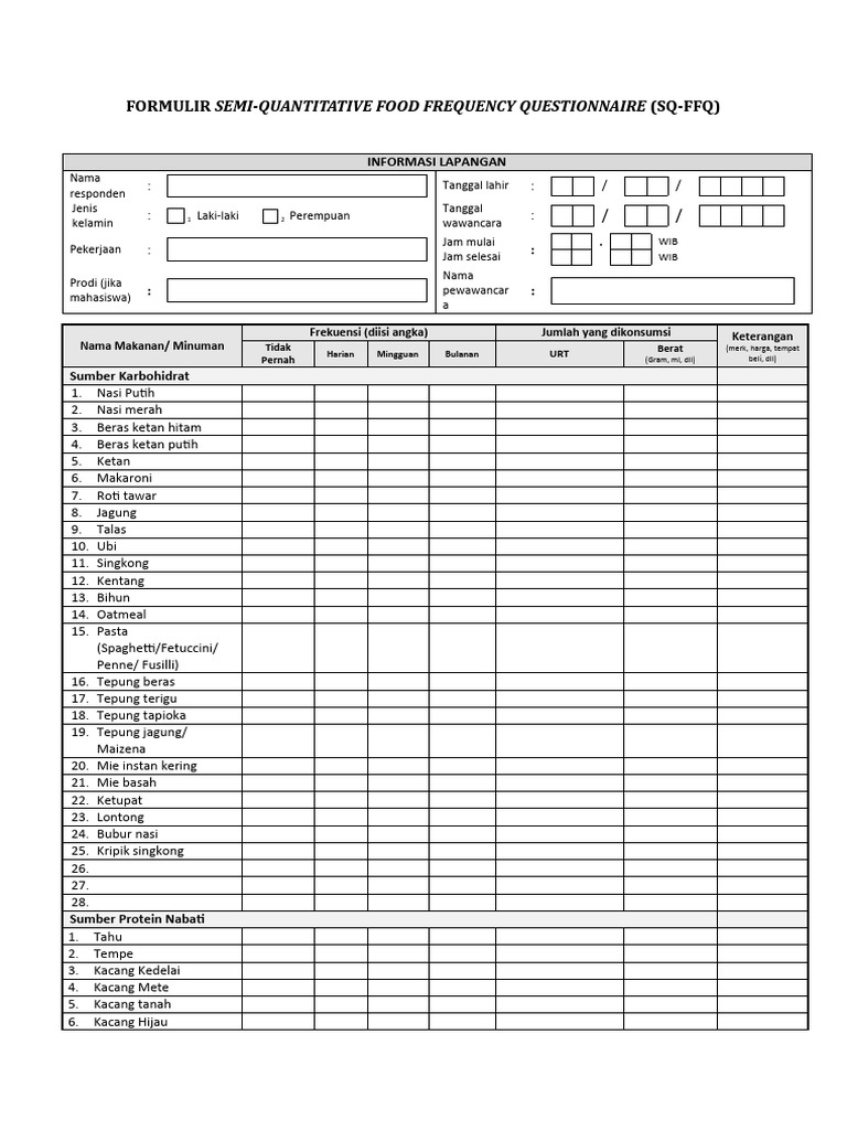 Formulir SQ-FFQ | PDF