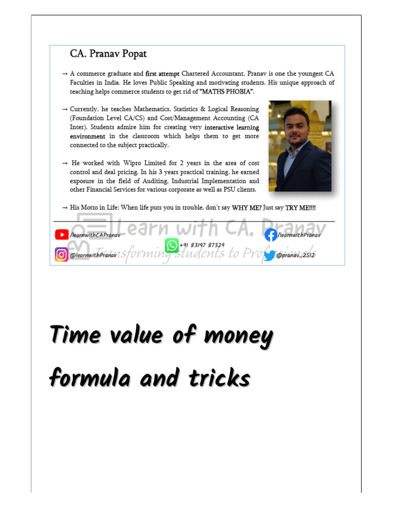 Time Value Formula and Tricks | PDF | Present Value | Time Value Of Money
