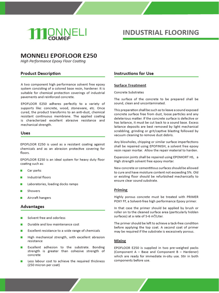 Monneli Epofloor E250 Overview | PDF | Epoxy | Concrete