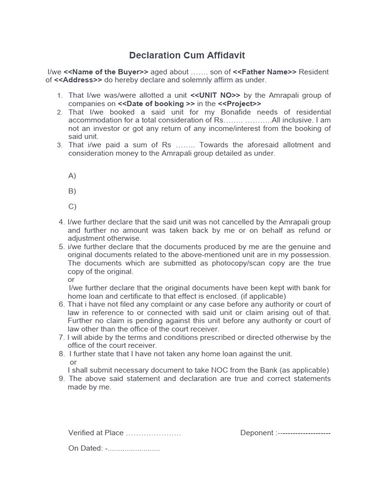 Declaration Cum Affidavit | PDF