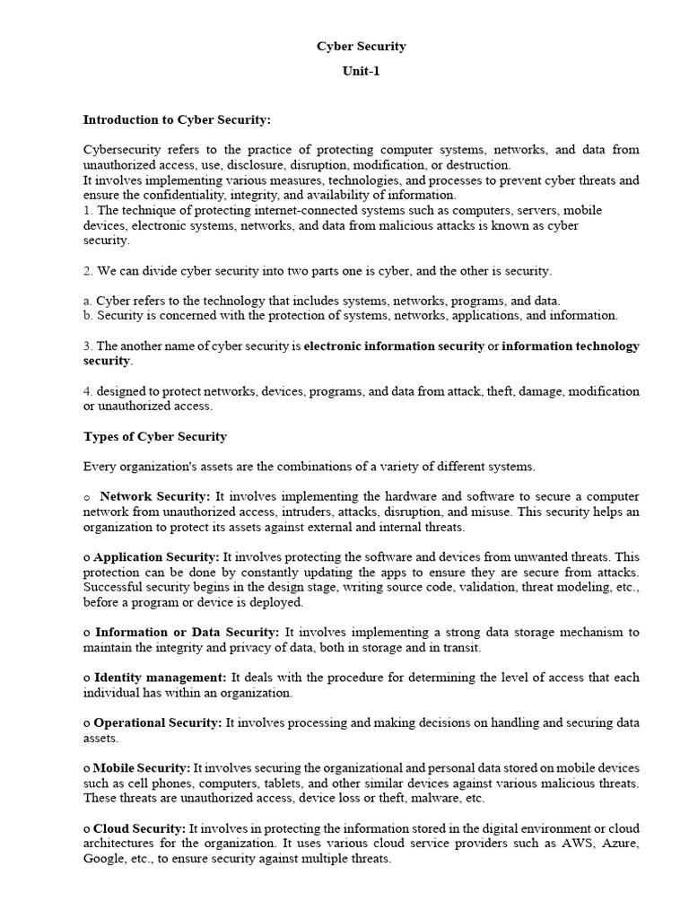 Cyber Security Notes Unit 1 | PDF | Security | Computer Security Cyber Security Notes Unit 1 | PDF | Security | Computer Security
