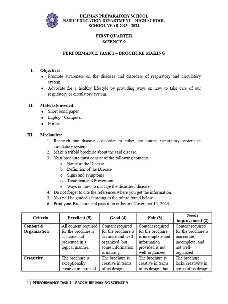 Science 9 Performance Task 1 Sy 2023-2024 | PDF | Clinical Medicine