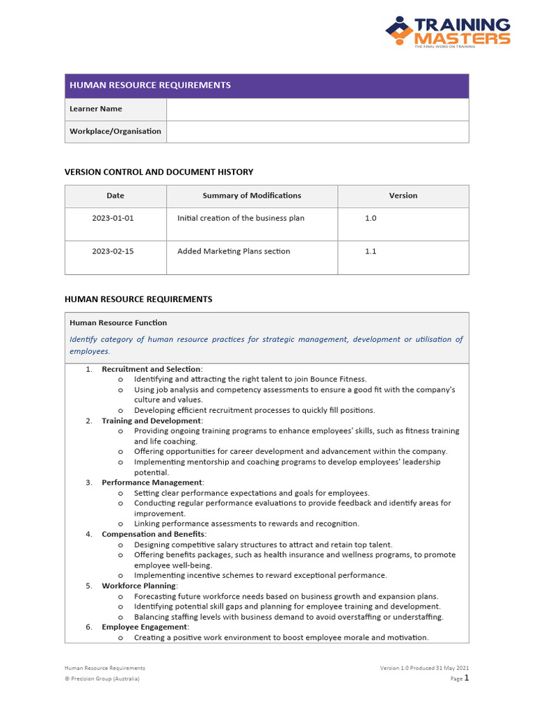 BSBHRM527 Human Resource Requirements Template v1.0 | Download Free PDF ...