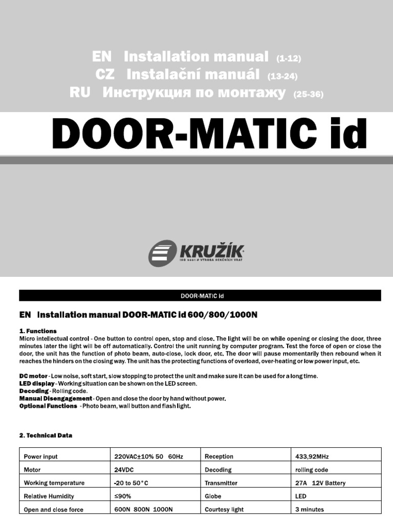 Navod Door Matic Id CZ en Ru | PDF Navod Door Matic Id CZ en Ru | PDF