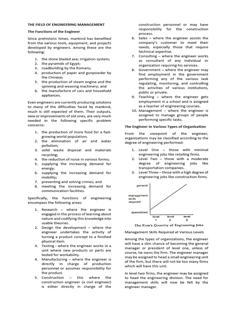 Lesson 1 - The Field of Engineering Management | PDF | Engineer | Engineering