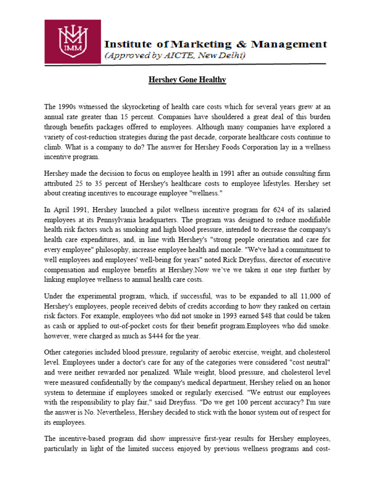 Harshey, Gone, Healthy - CASE STUDY | PDF | Employment | Incentive