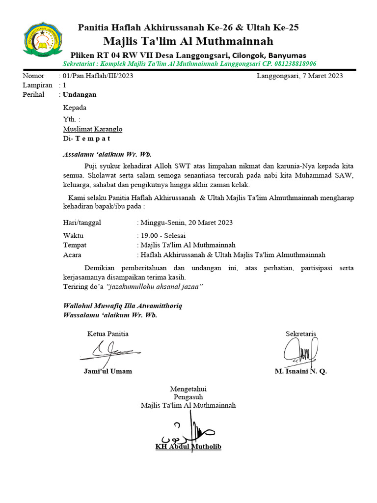 Undangan Haflah Akhirussanah 2023 | PDF