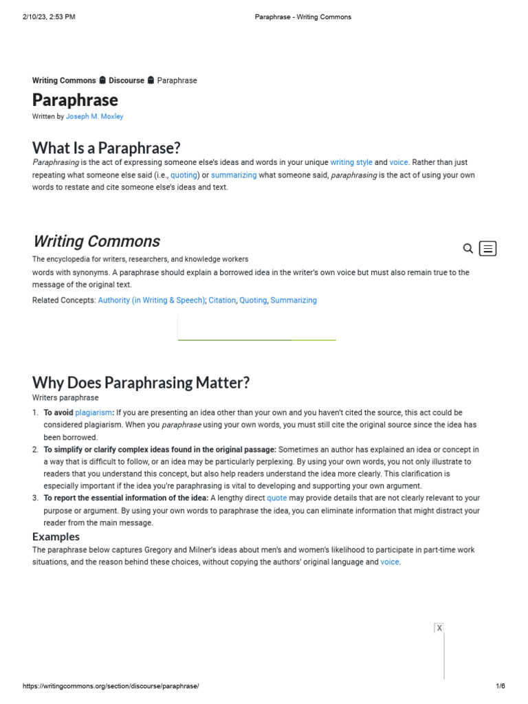 Paraphrase - Writing Commons | PDF | Information | Plagiarism