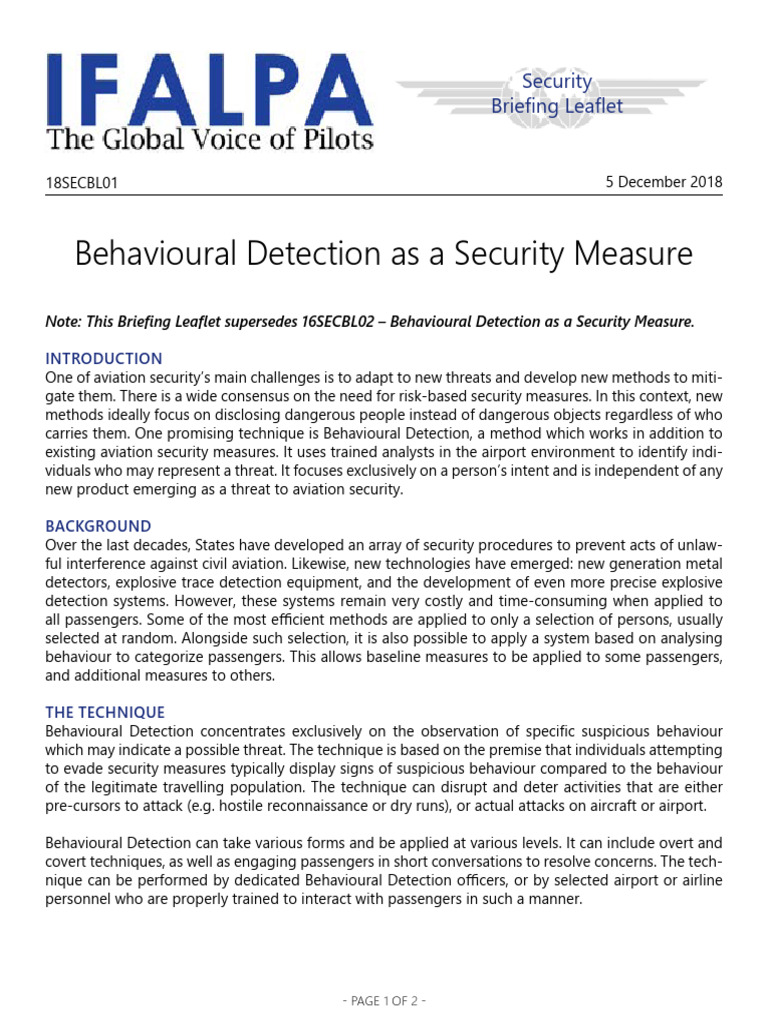 Aviation Security: Behavioral Detection | PDF | Airport Security | Behavior