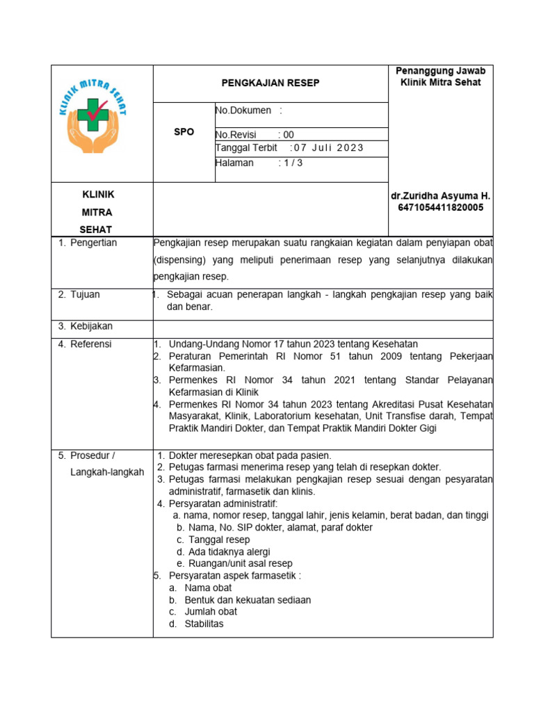 Spo - Pengkajian Resep | PDF