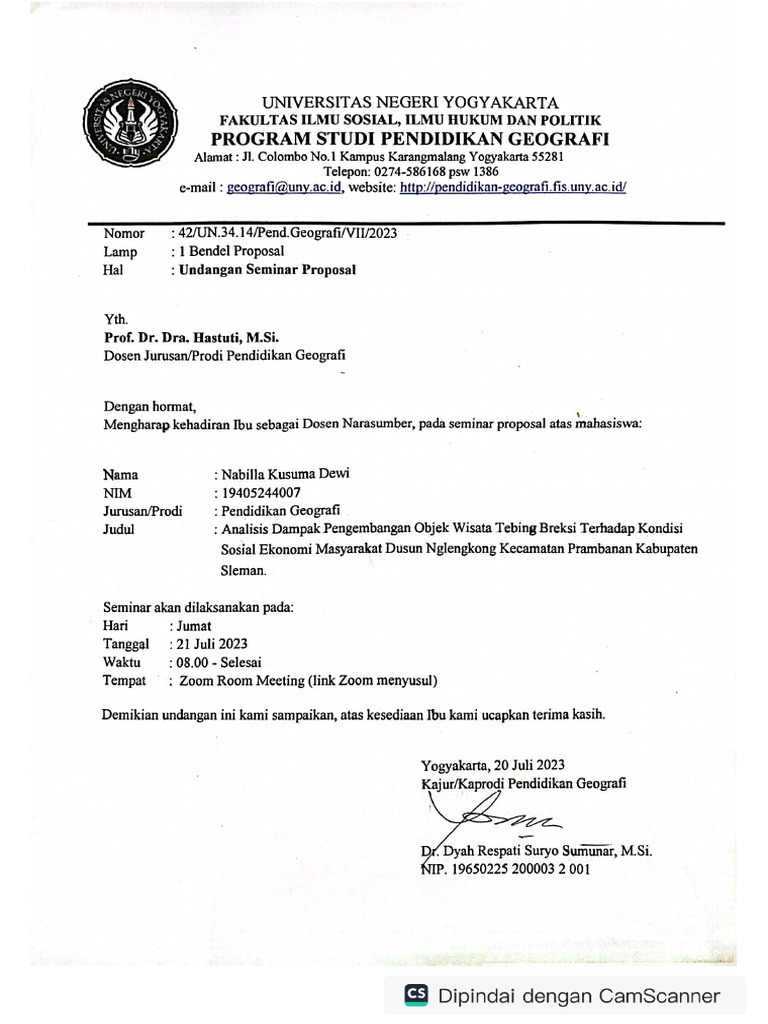 Undangan Seminar Proposal UNY | PDF