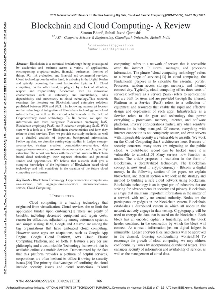 Blockchain and Cloud Computing-A Review | PDF | Cloud Computing | Software As A Service