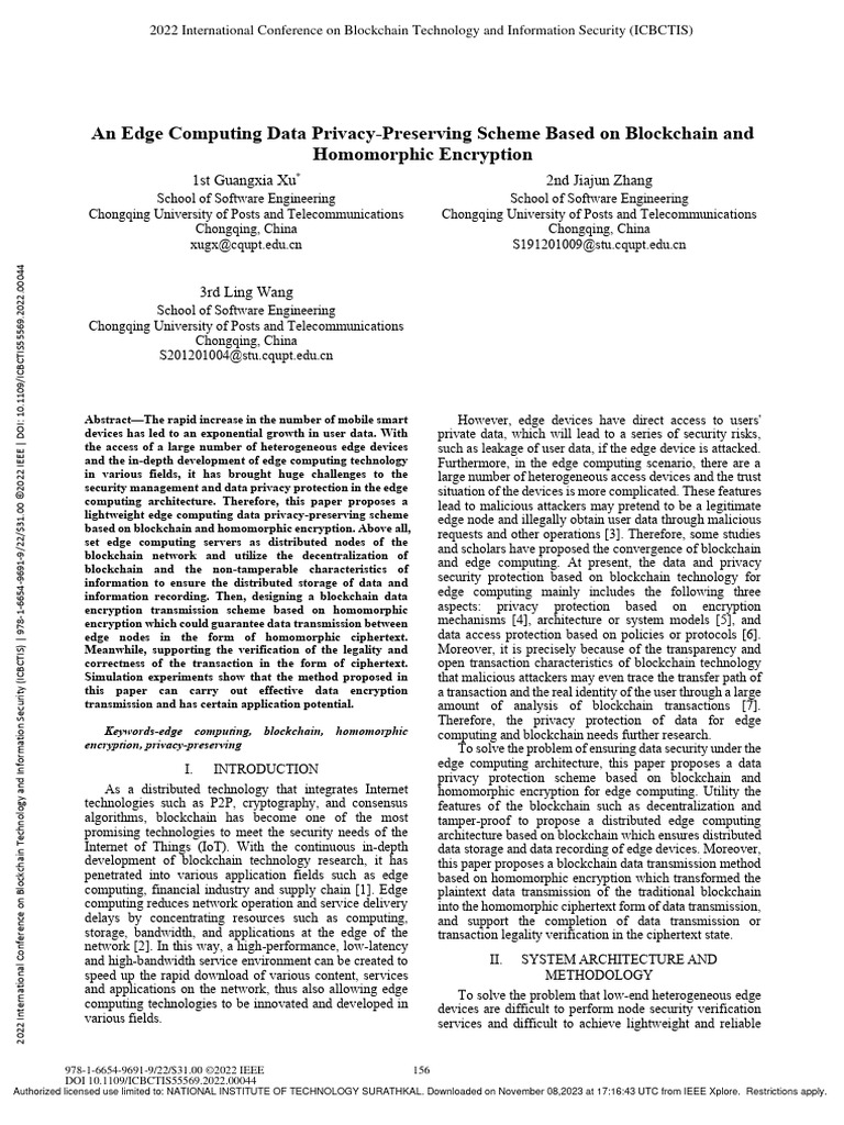 An Edge Computing Data Privacy Preserving Scheme Based On Blockchain And Homomorphic Encryption