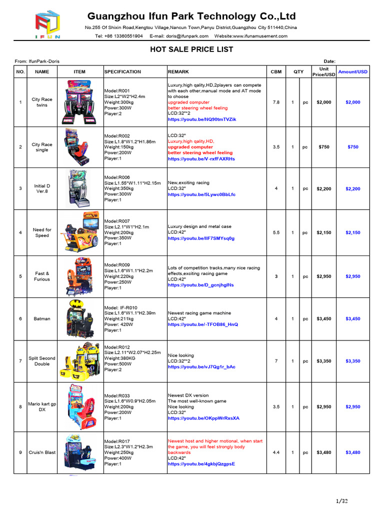 Ifun Park Amusement Equipment Price List | PDF | Personal Computers