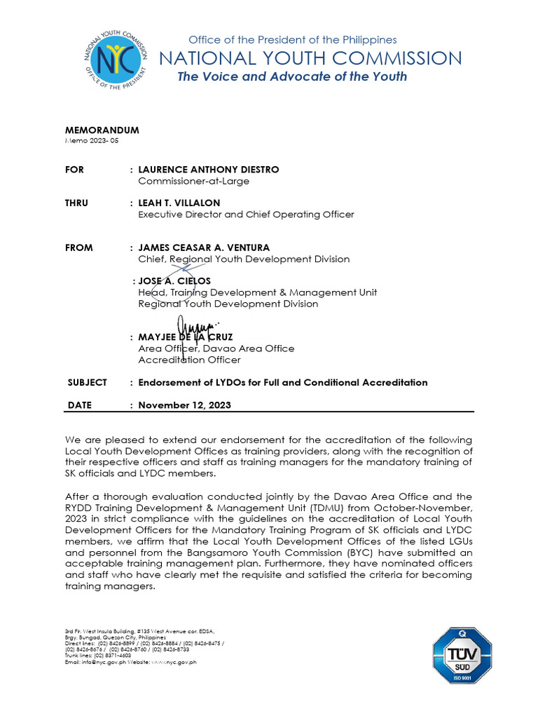 01davao AO 05 - BARMM - Memo On LYDO Accreditation | PDF | Asia | Southeast Asia