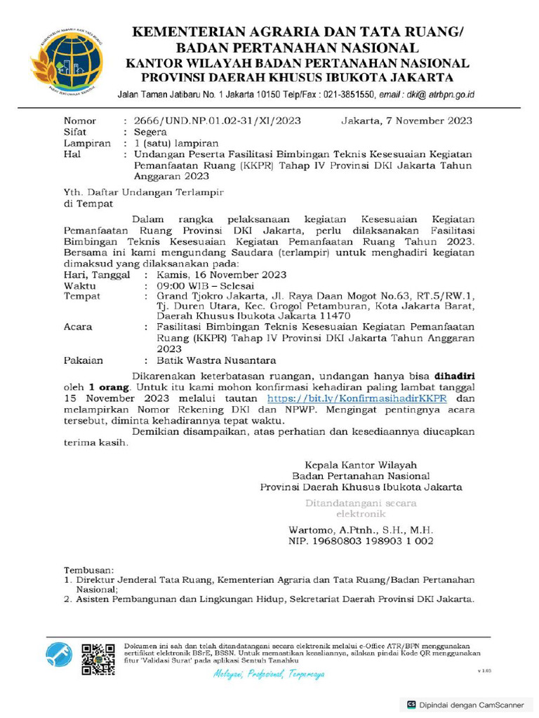 Undangan Peserta Bimtek KKPR | PDF