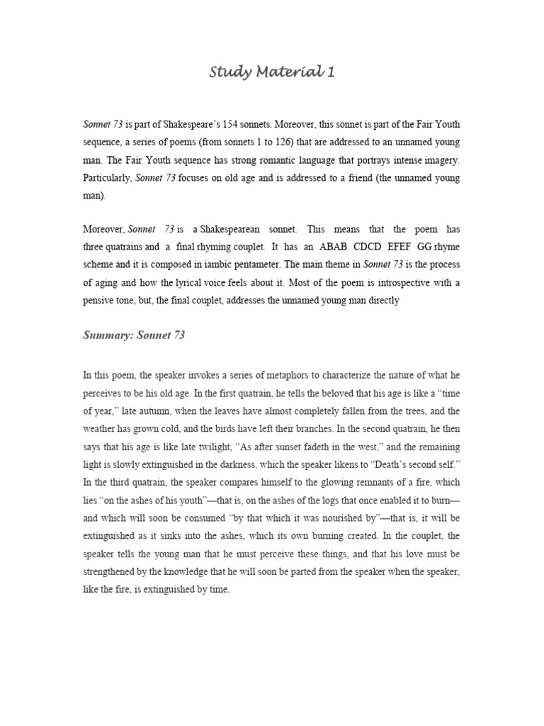 Study Material 1 | PDF | Shakespeare's Sonnets | Rhetoric