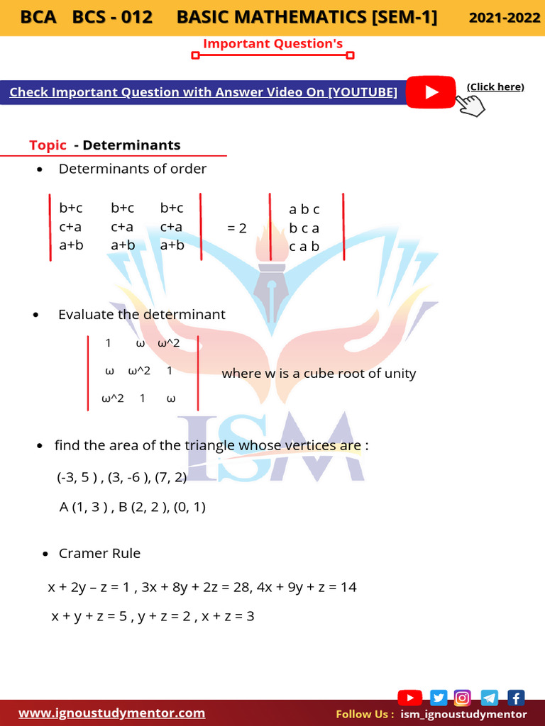 bcs-012-1st Semi | PDF | Determinant | Numbers