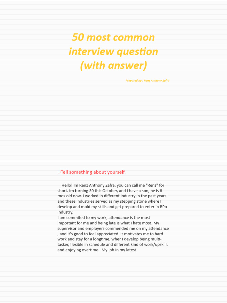 50 Frequently Ask in Interview - 230613 - 145742 | PDF | Self-Improvement