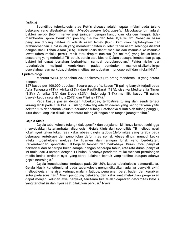 Spondilitis Tuberkulosis: Gejala dan Diagnosis | PDF