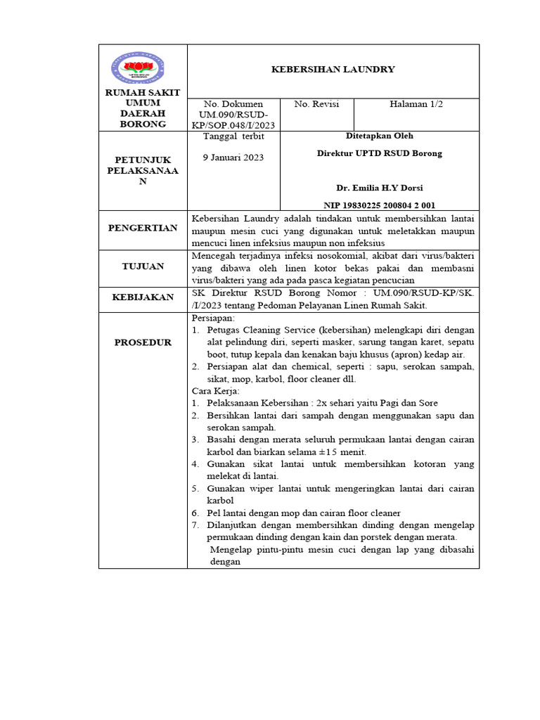 SOP 1. Laundry Kebersihan Laundry | PDF | Teknologi & Rekayasa