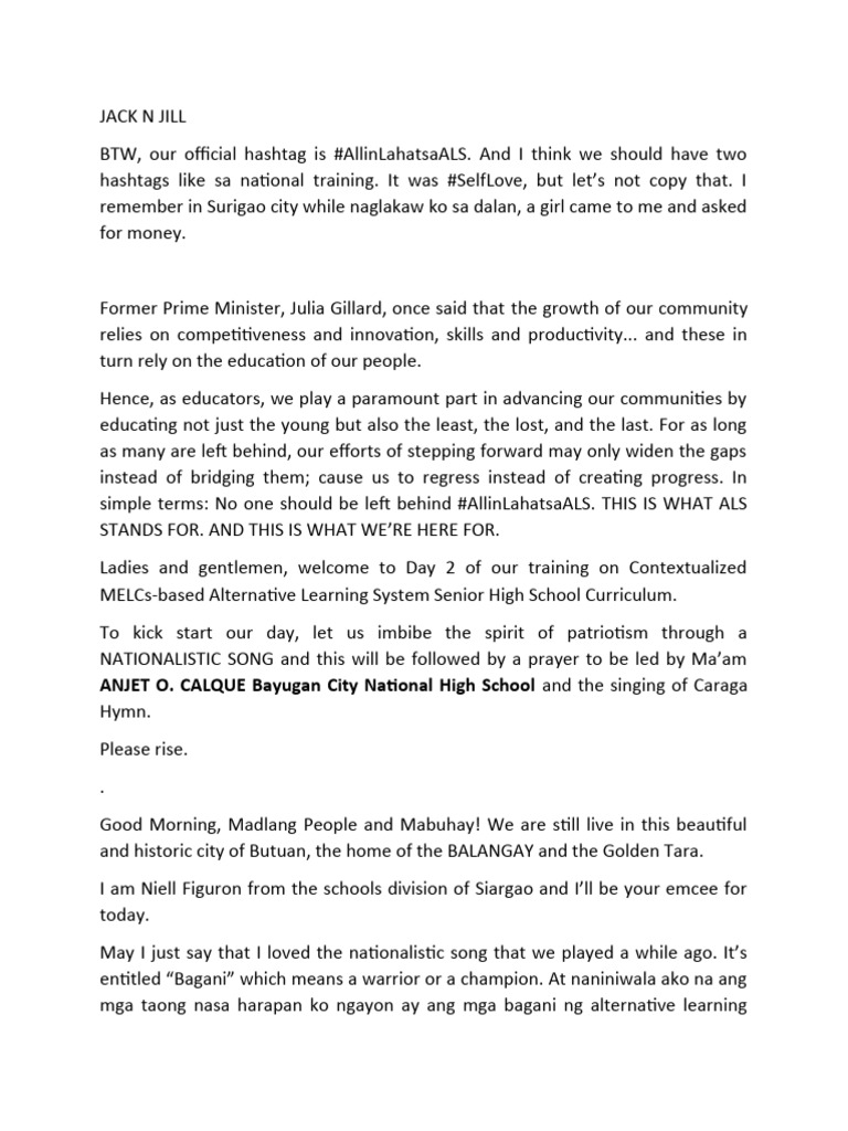 ALS Emcee Script | PDF