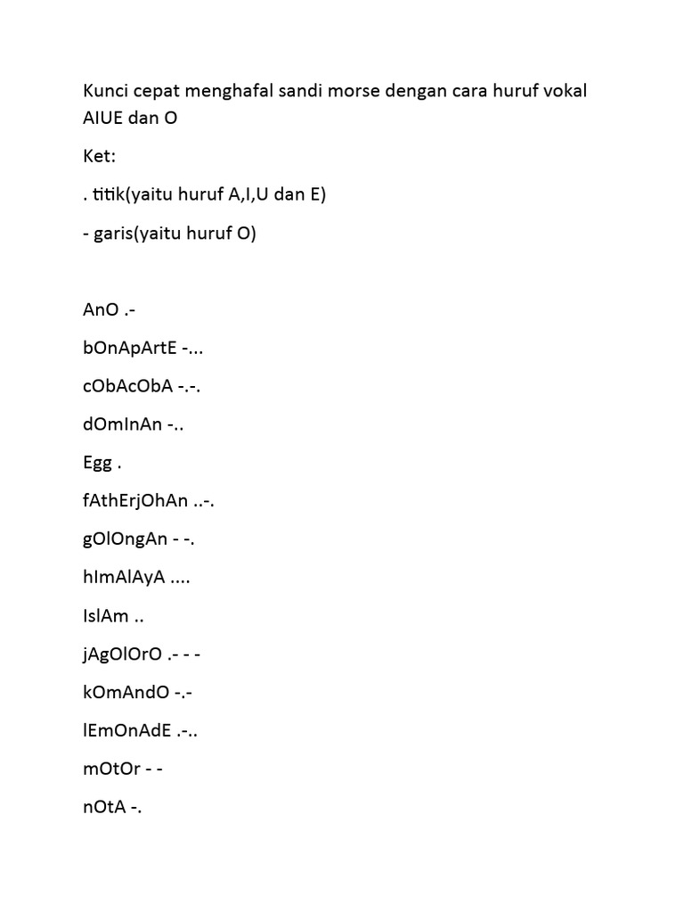 Kunci Cepat Menghafal Sandi Morse Dengan Cara Huruf Vokal AIUE Dan O | PDF