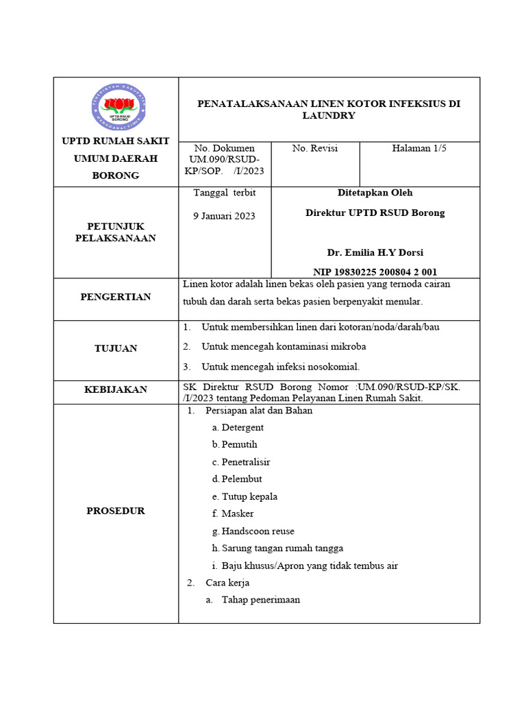 SOP Laundry Penatalaksanaan Linen Kotor Infeksius | PDF