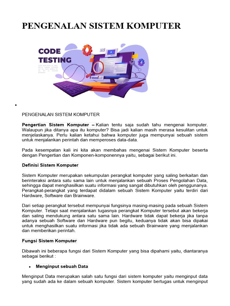 Sistem Komputer: Definisi dan Komponen | PDF