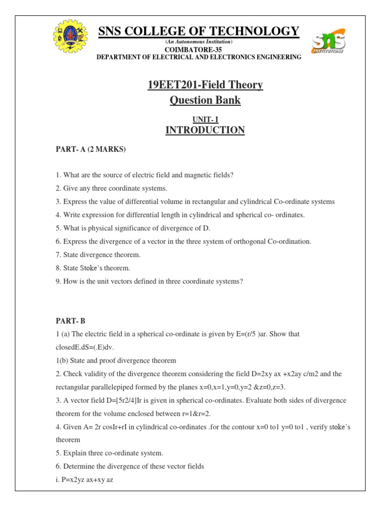 Field Theory QB UNIT 1 | PDF