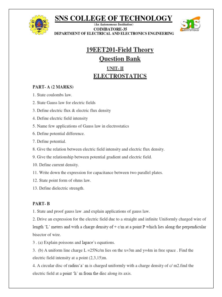 QB Unit 2 | Download Free PDF | Capacitance | Electric Field