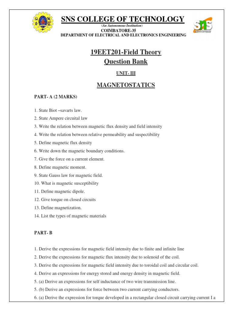 QB Unit 3 | PDF | Magnetic Field | Inductance