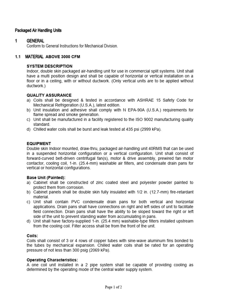 Packaged Air Handling Units Double Skin | PDF | Duct (Flow) | Electric ...