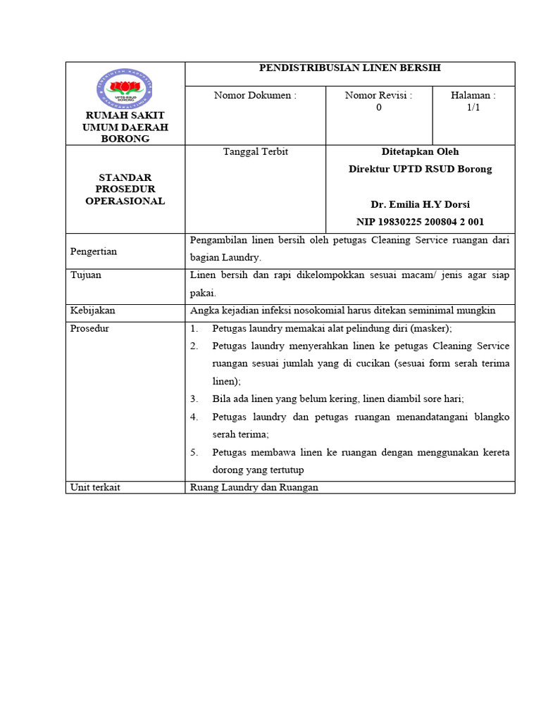 SOP Pengambilan Linen Bersih Dari Laundry | PDF