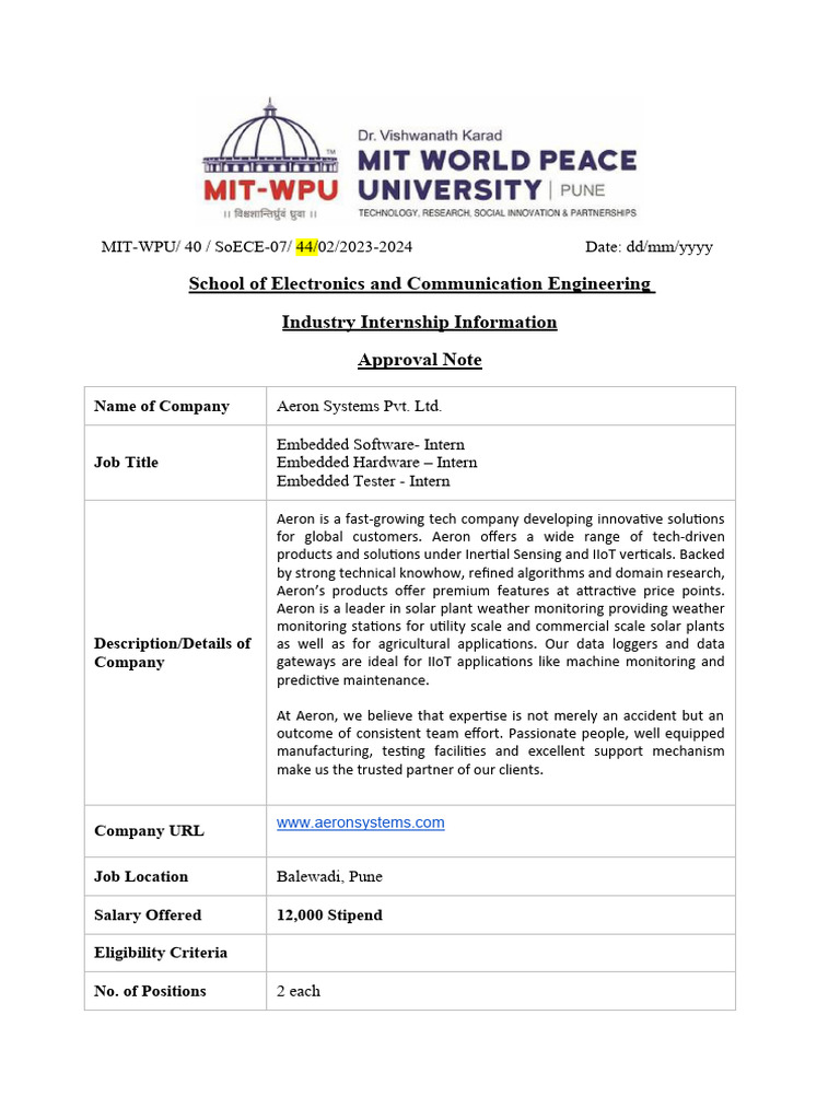 Aeron Internship JD Format - Revised | Download Free PDF | Embedded ... Aeron Internship JD Format - Revised | Download Free PDF | Embedded ...