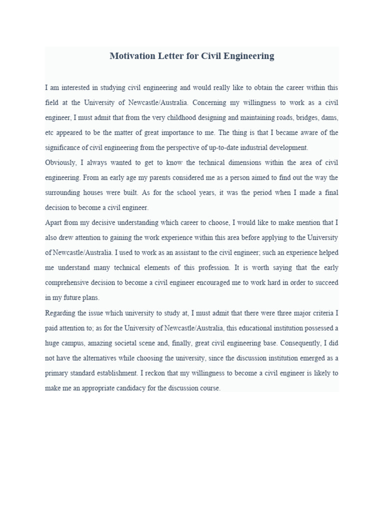 Civil Engineering Motivation Letter | PDF | Art