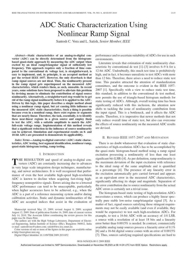 ADC Static Characterization Using Nonlinear Ramp Signal | PDF | Analog To Digital Converter ...
