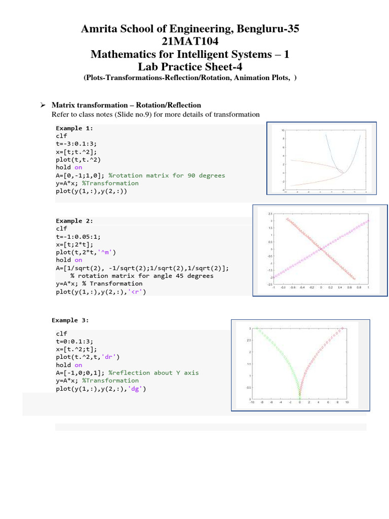 21MAT105 MIS-1 LAB PracticeSheet-4 (Plots) | PDF | Geometry | Functions And Mappings