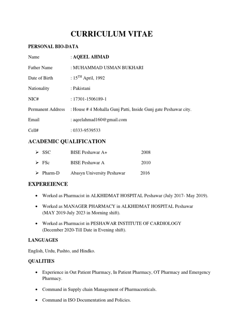 Aqeel Ahmad CV | PDF