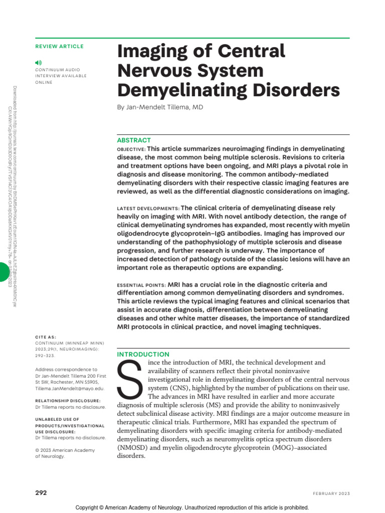 Imaging of Central Nervous System Demyelinating.14 | PDF | Multiple Sclerosis | Medical Specialties