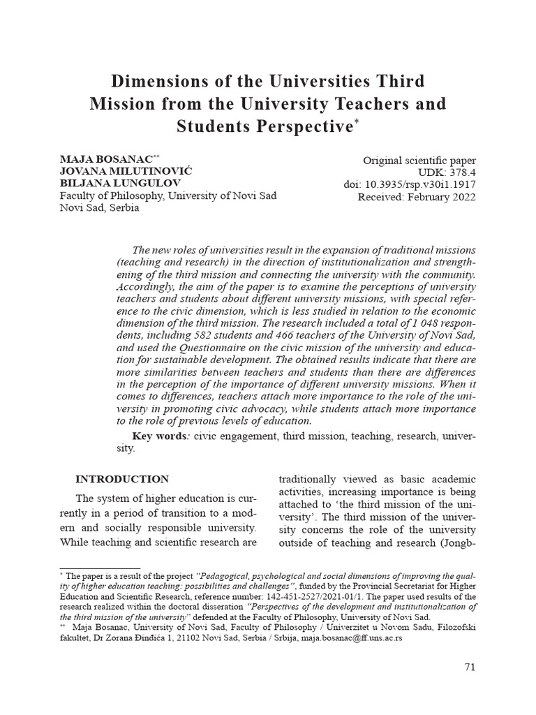 Dimensions of The Universities Third Mission From The University ...