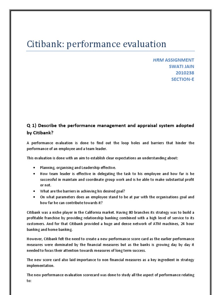 Citibank Performance Evluation | PDF | Performance Appraisal | Strategic Management