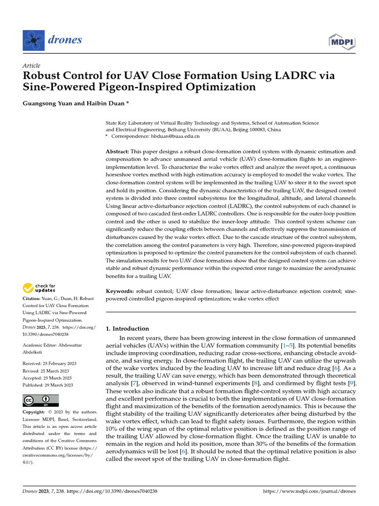 Robust Control For UAV Close Formation Using LADRC Via Sine-Powered Pigeon-Inspired Optimization ...