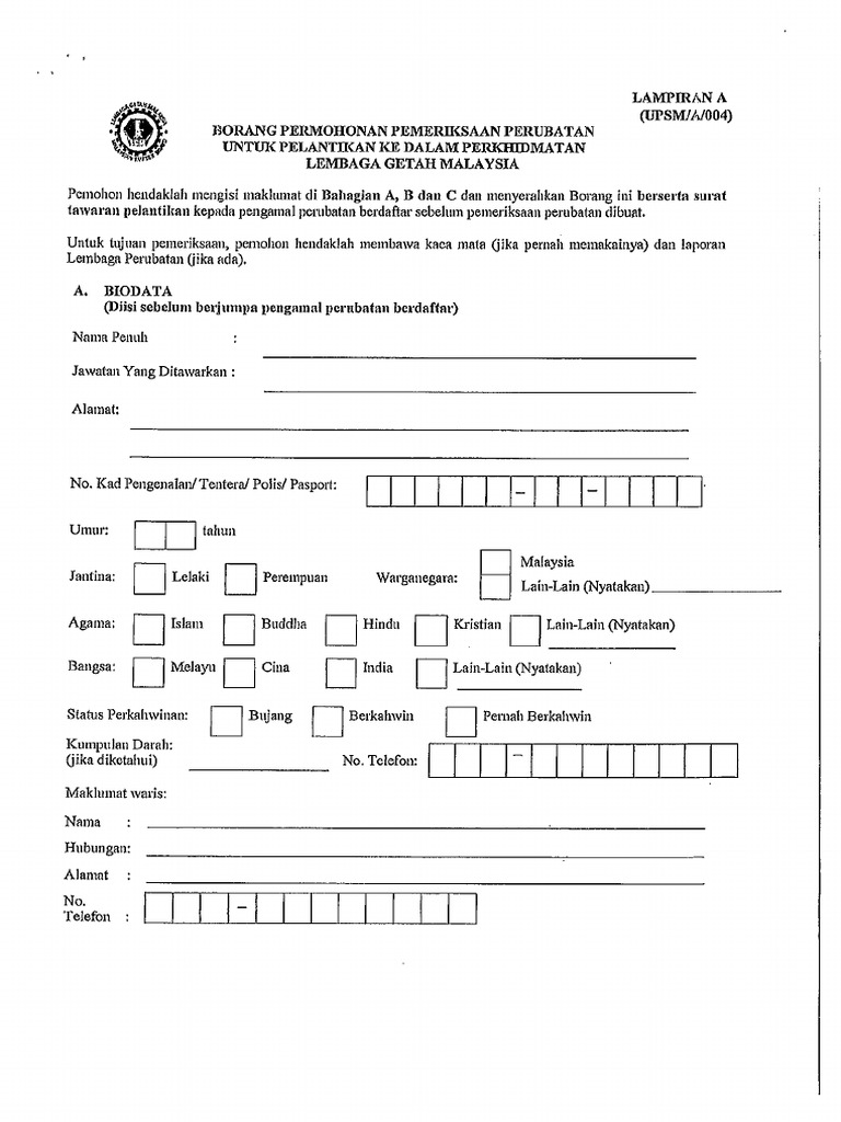 Borang Pemeriksaan Kesihatan | PDF