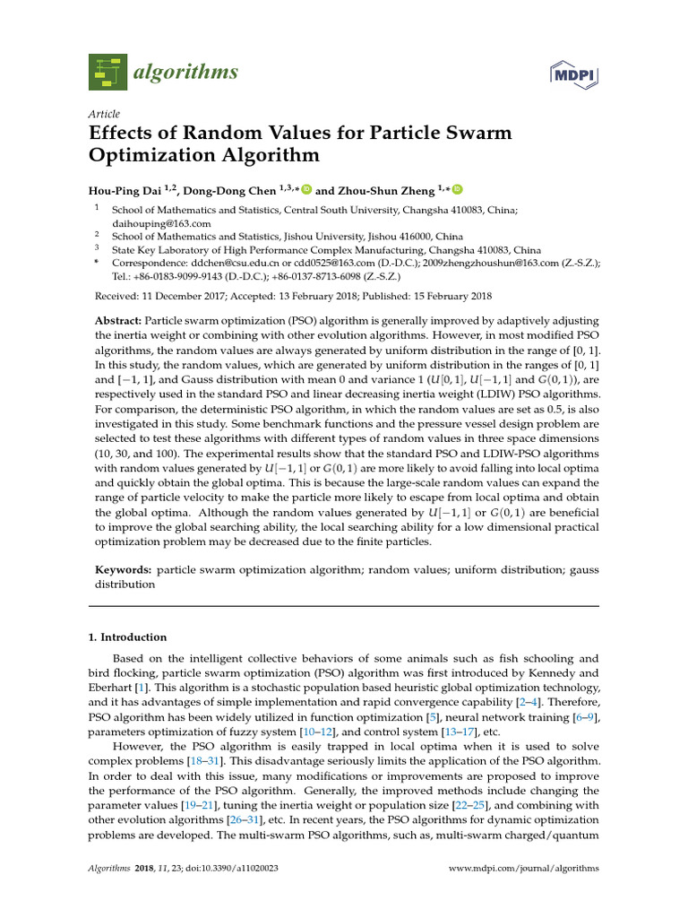 Effects Of Random Values For Particle Swarm Optimization Algorithm Iteration Pdf